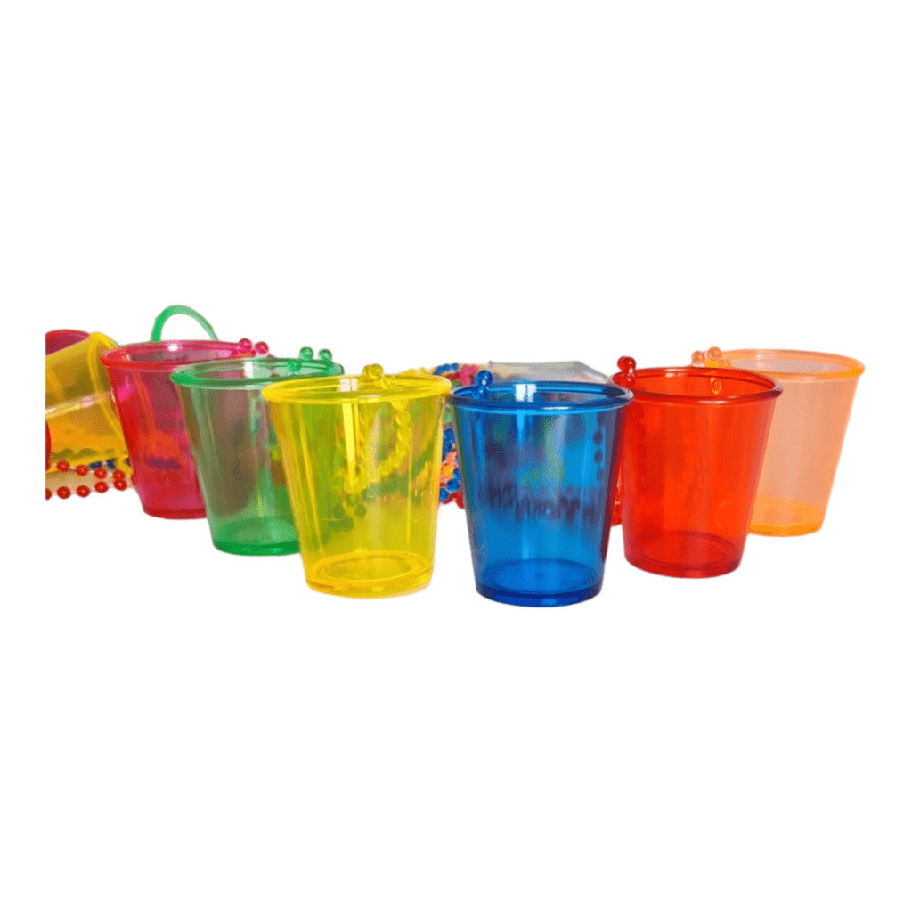 12 collares de perlas con vasos para shots translucidos – Mundo Fiesta