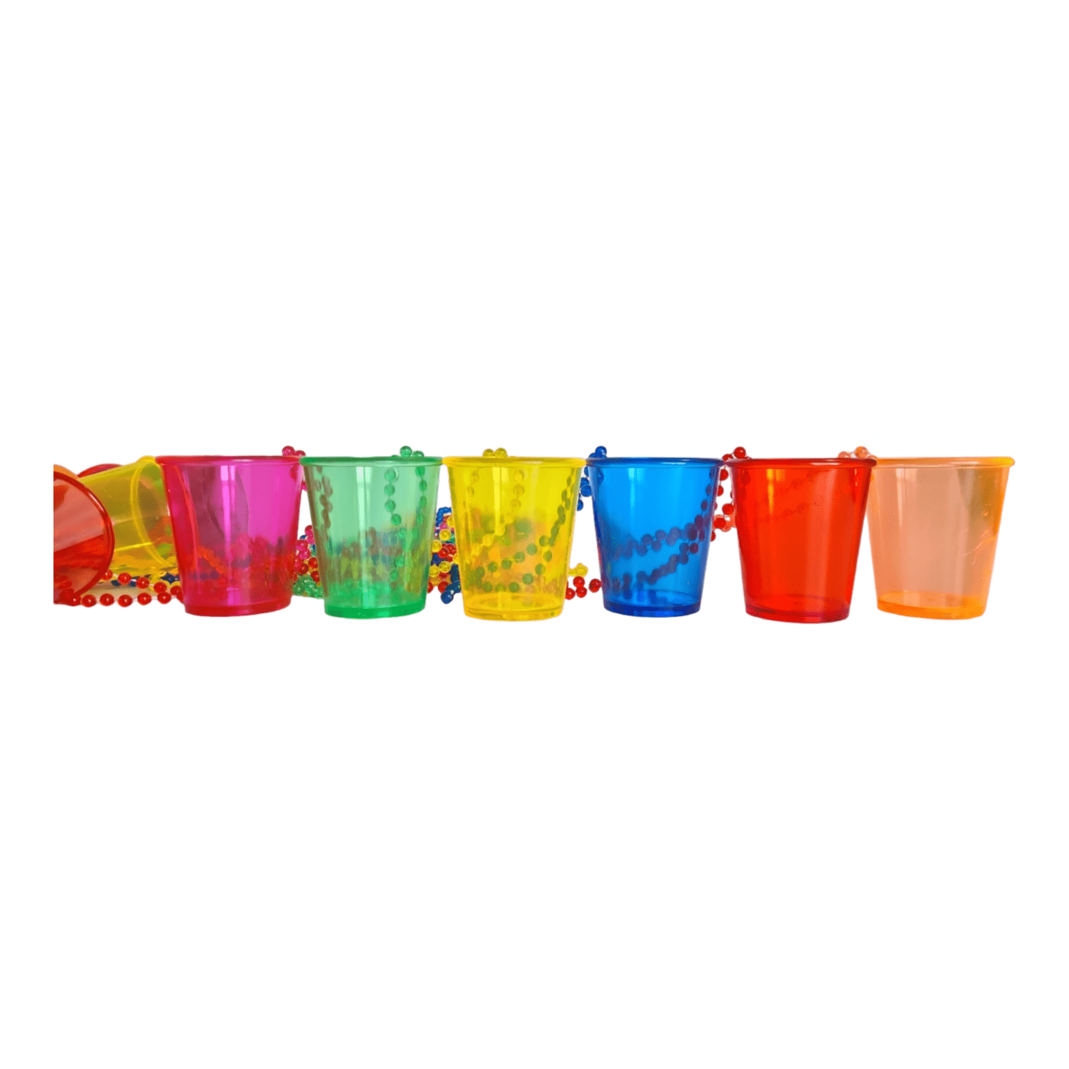 12 collares de perlas con vasos para shots translucidos – Mundo Fiesta